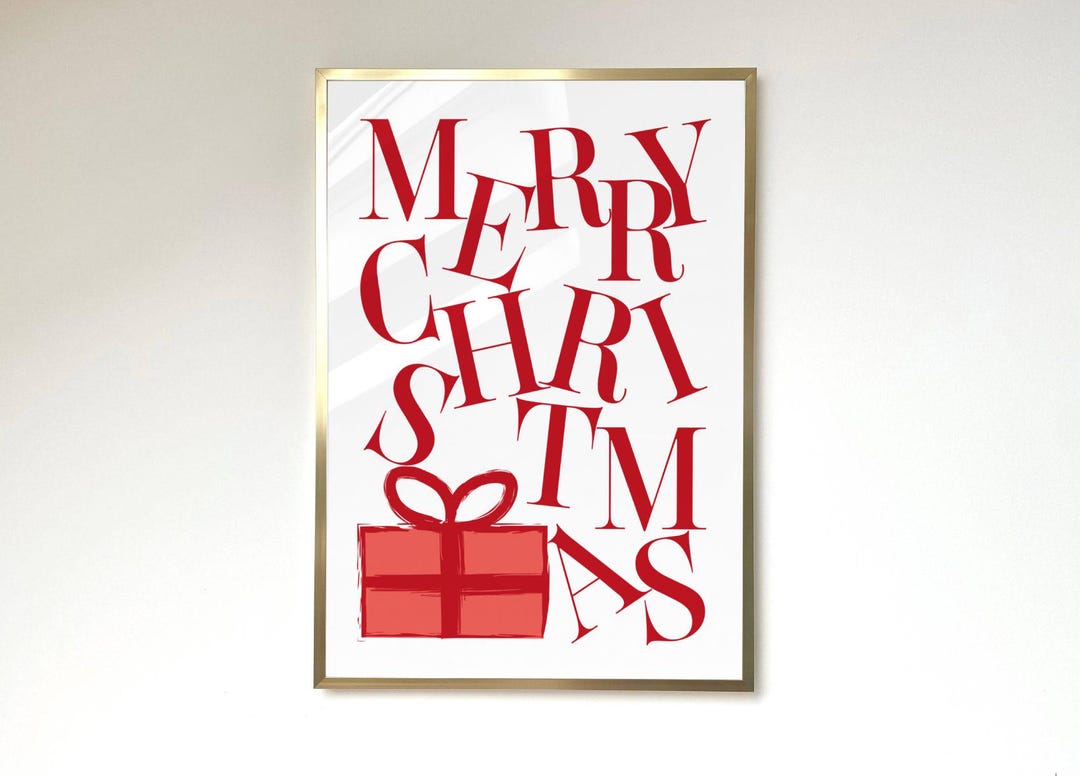 Merry Christmas Print Red Christmas Print Festive Home Décor Christmas ...