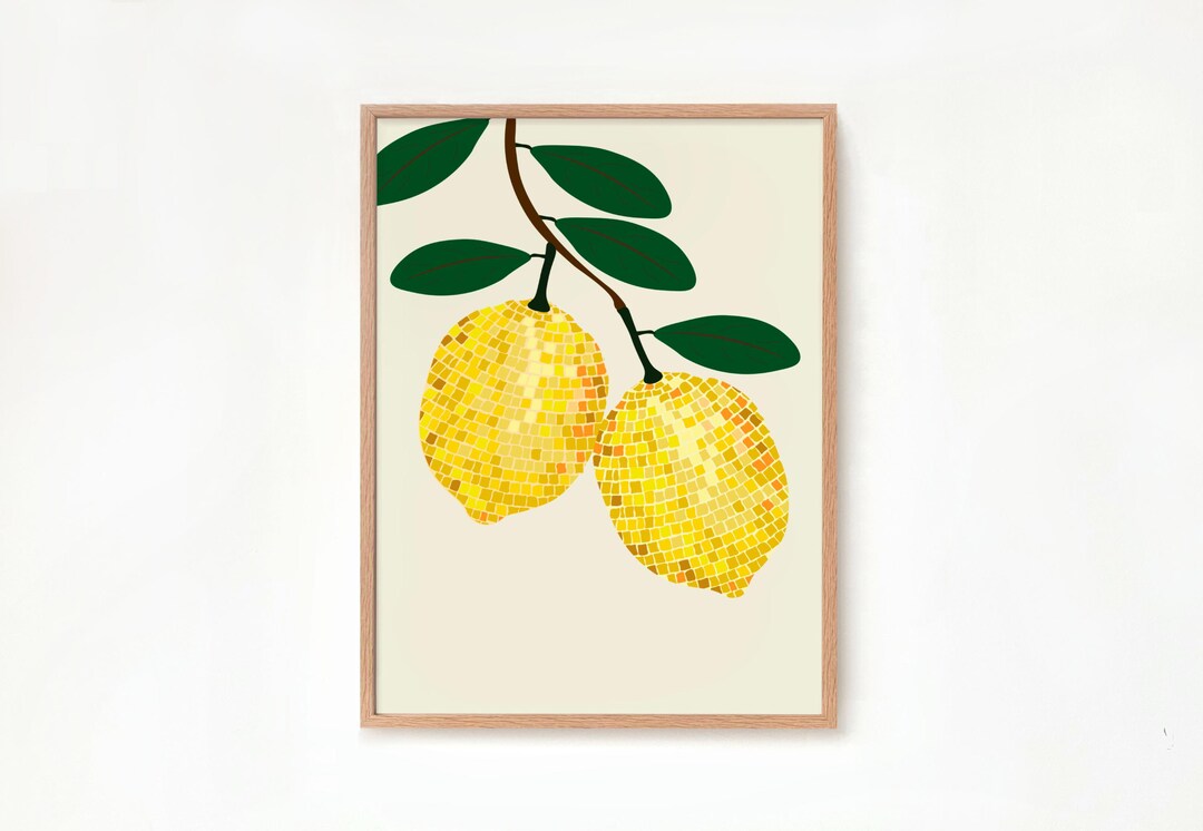 Disco Lemon Art Print Disco Ball Print Fruit Disco Ball Retro Poster ...