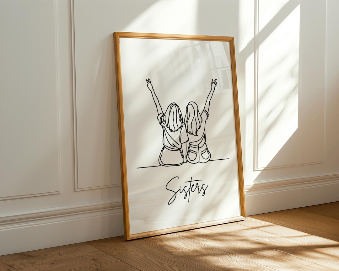 Sister Print; Fine Outline Cuddling Girls Print - Etsy