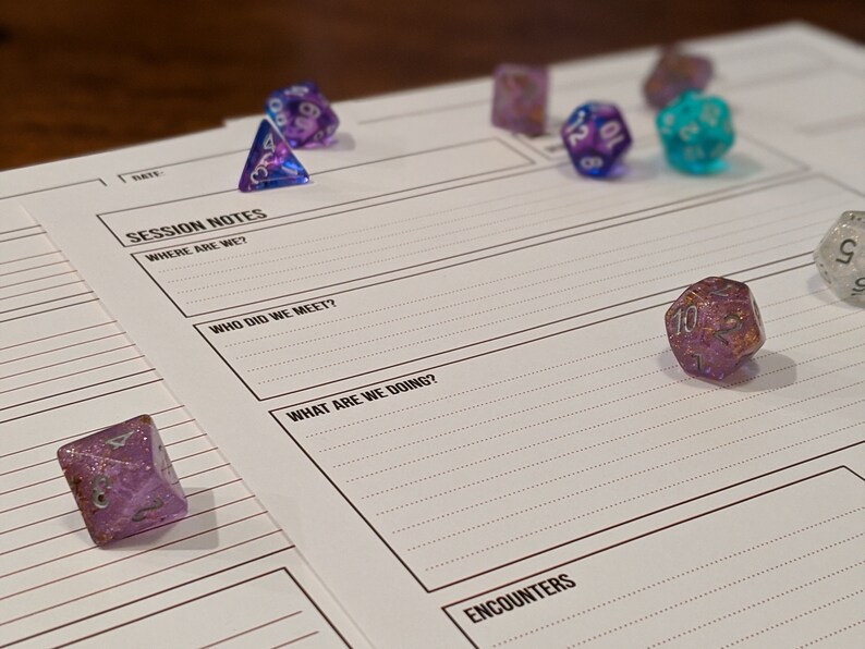 D&D Player Session Notes - Etsy