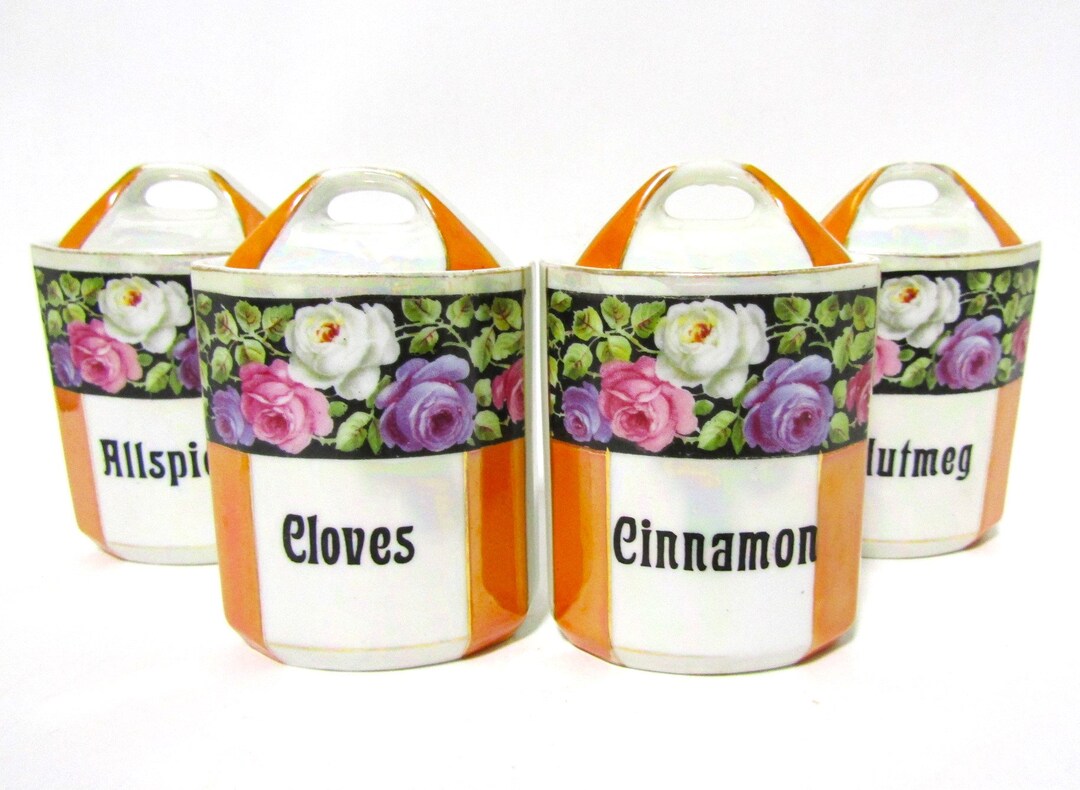Antique German Spice Jars Set of Four, Lusterware Spice Canisters ...