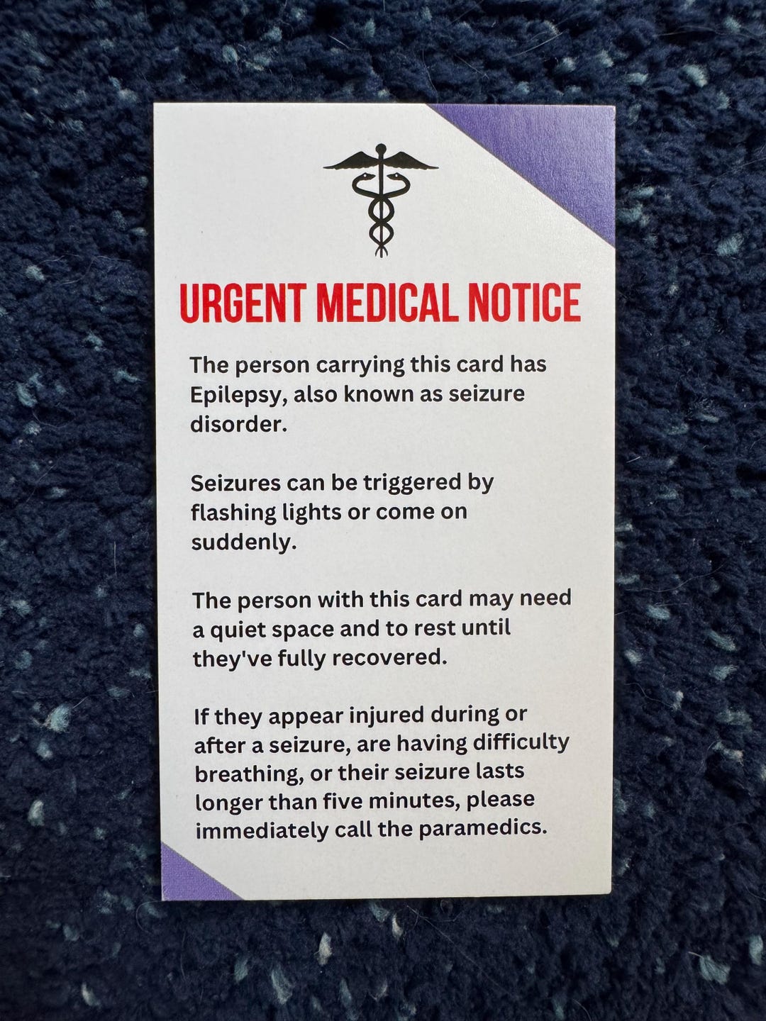 Epilepsy Seizure Emergency Alert Card | Seizure Disorder Medical Safety ...