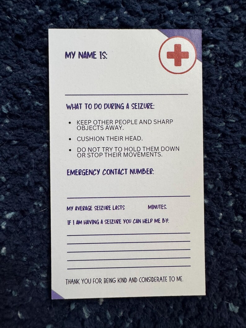 Epilepsy Seizure Emergency Alert Card | Seizure Disorder Medical Safety ...