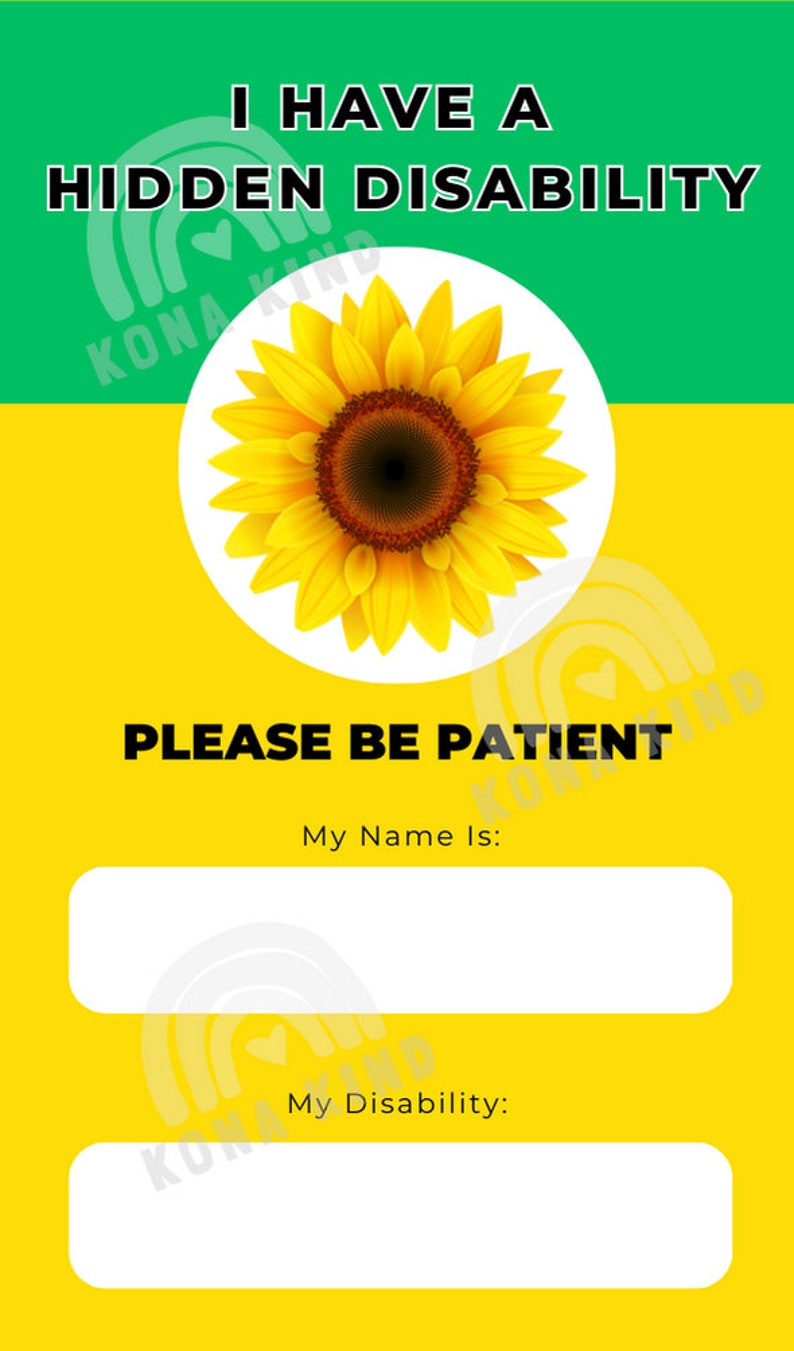 Hidden Disability ID Badge Card With Sunflower - Digital Printable ...