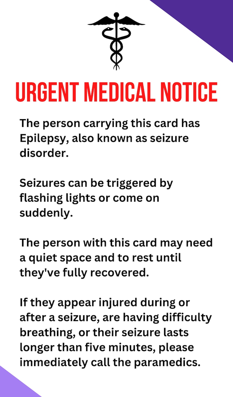 Helpful Medical Card, Medical Alert Card for Epilepsy, Assistance Card ...
