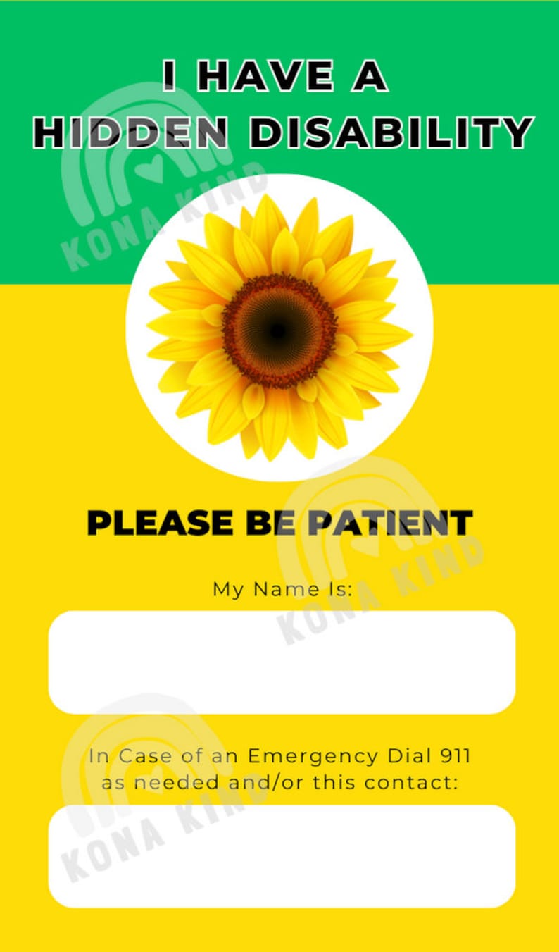 Hidden Disability ID Badge Card With Sunflower - Digital Printable ...