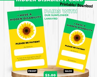 Sunflower Lanyard for HIDDEN DISABILITIES, Autism Awareness and Support ...