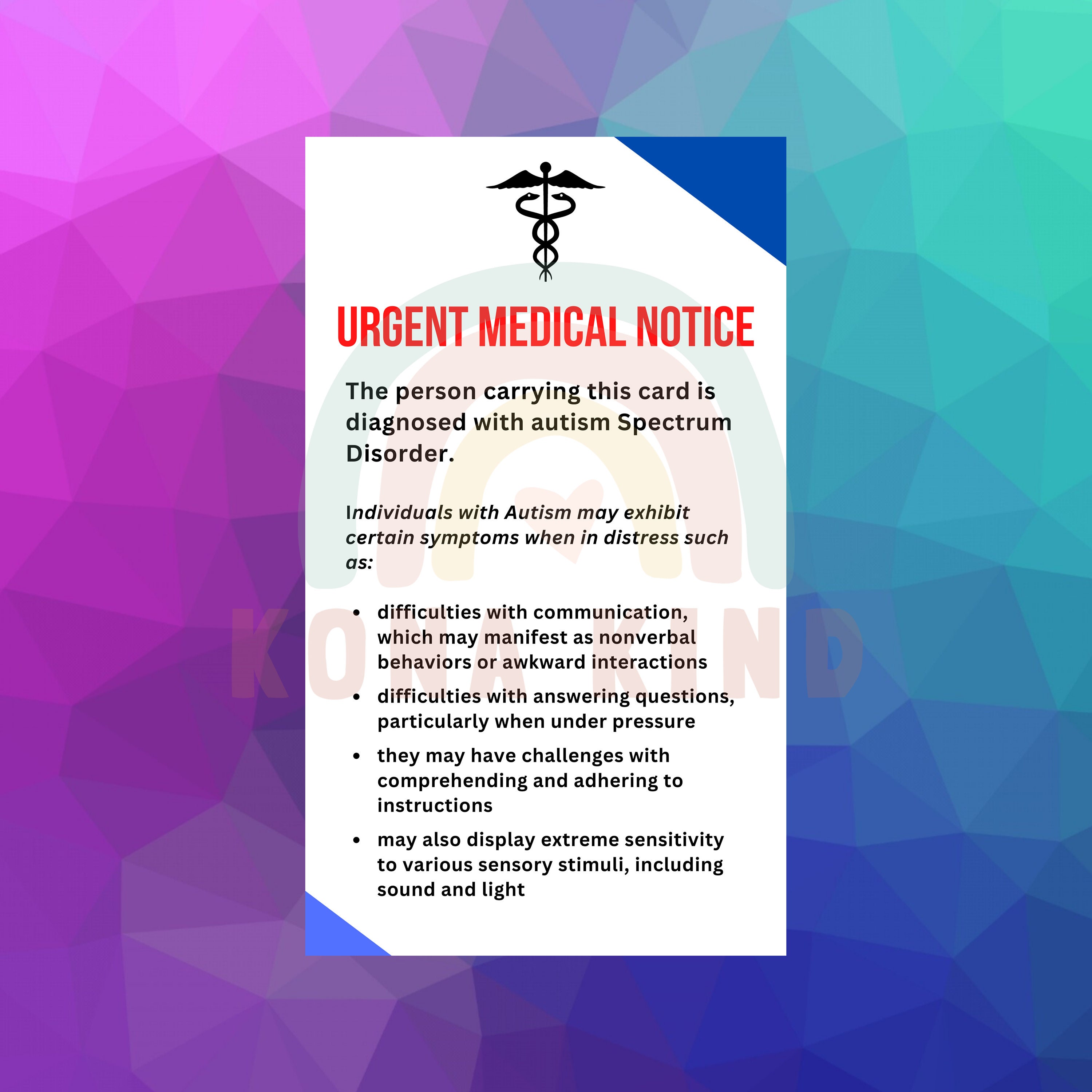 Autism Support Card for Emergency Situations: I Am Autistic Wallet Card ...