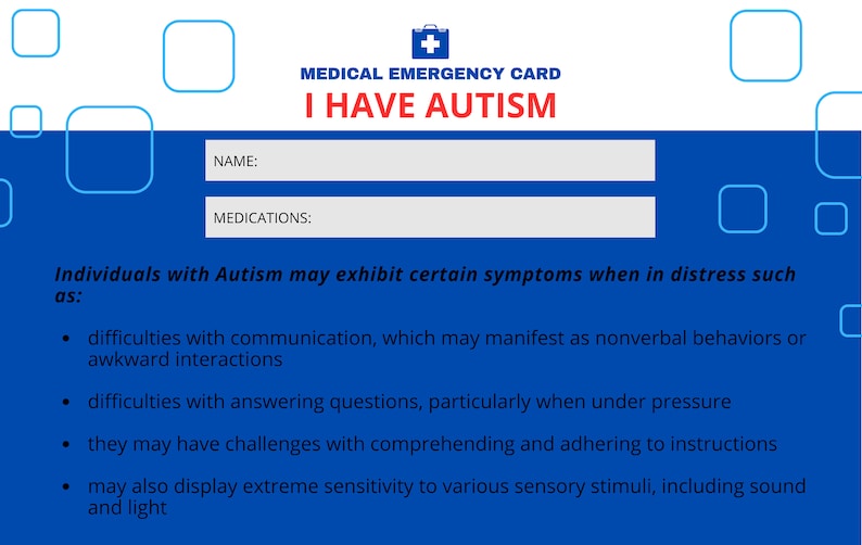 Autism Support Card for Emergency Situations: I Am Autistic Wallet Card ...