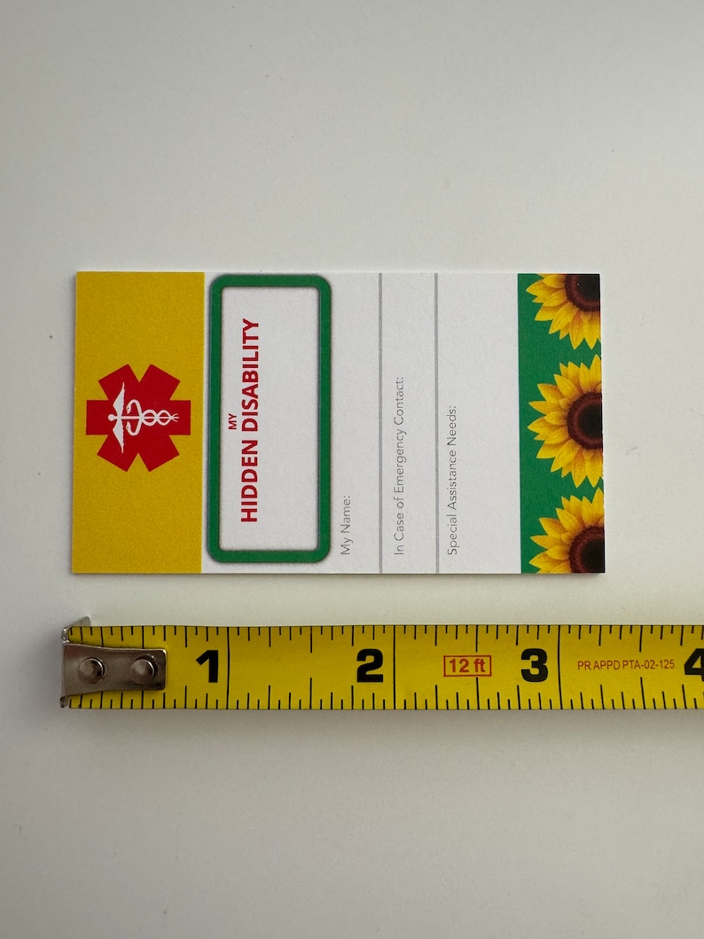 Sunflower Hidden Disabilities ID Card - Durable and Thick, Easy-to-read ...