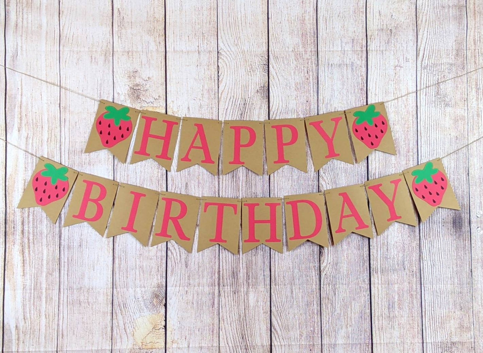 Strawberry Birthday Banner Strawberry Happy Birthday Banner | Etsy