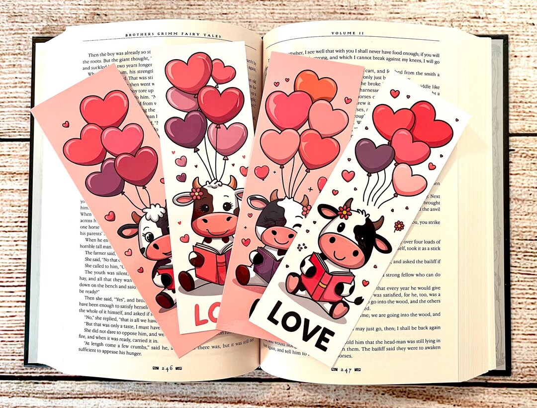 Cute Cow Valentine’s Day Bookmarks, Cow Bookmarks, Cute Animal ...