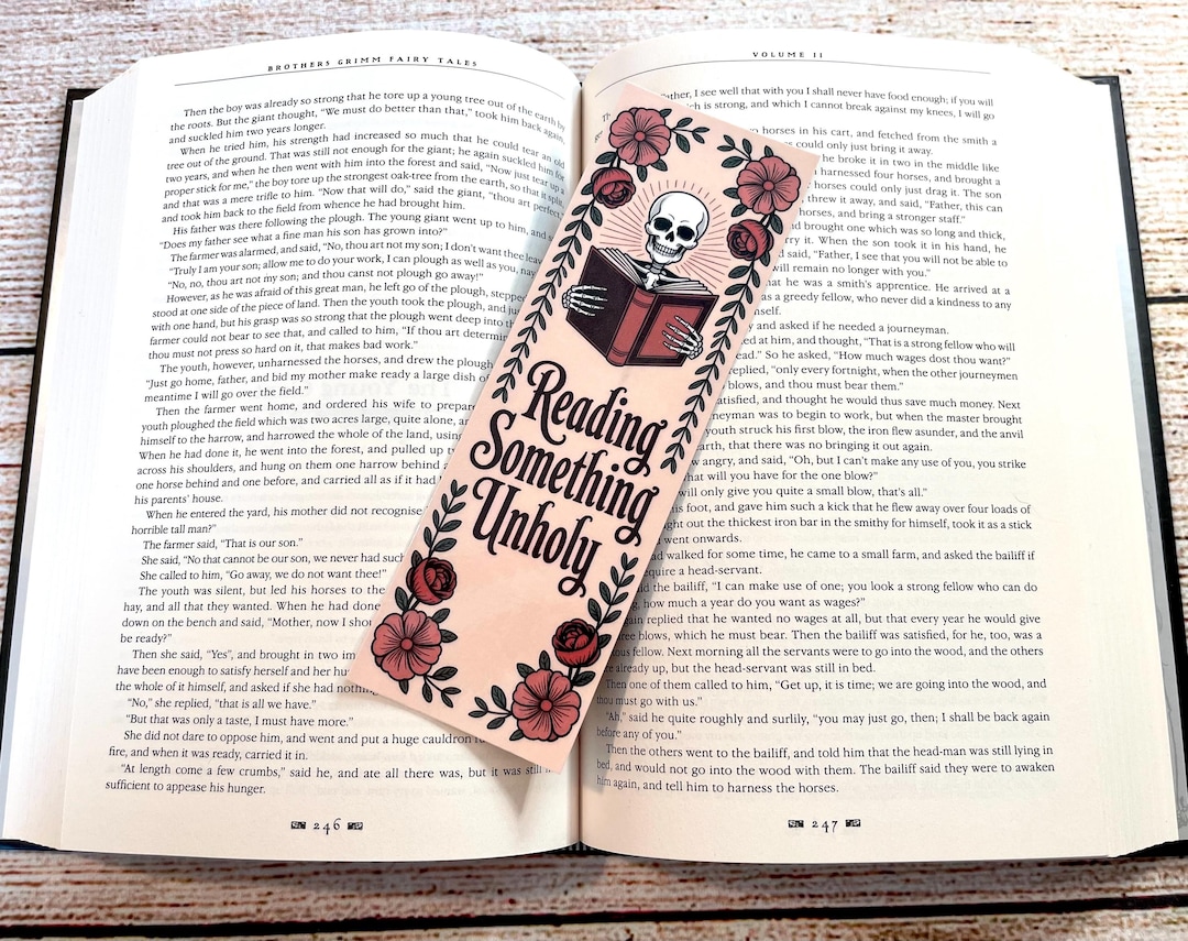 Reading Something Unholy Bookmark, Double Sided, Skeleton Bookmark ...