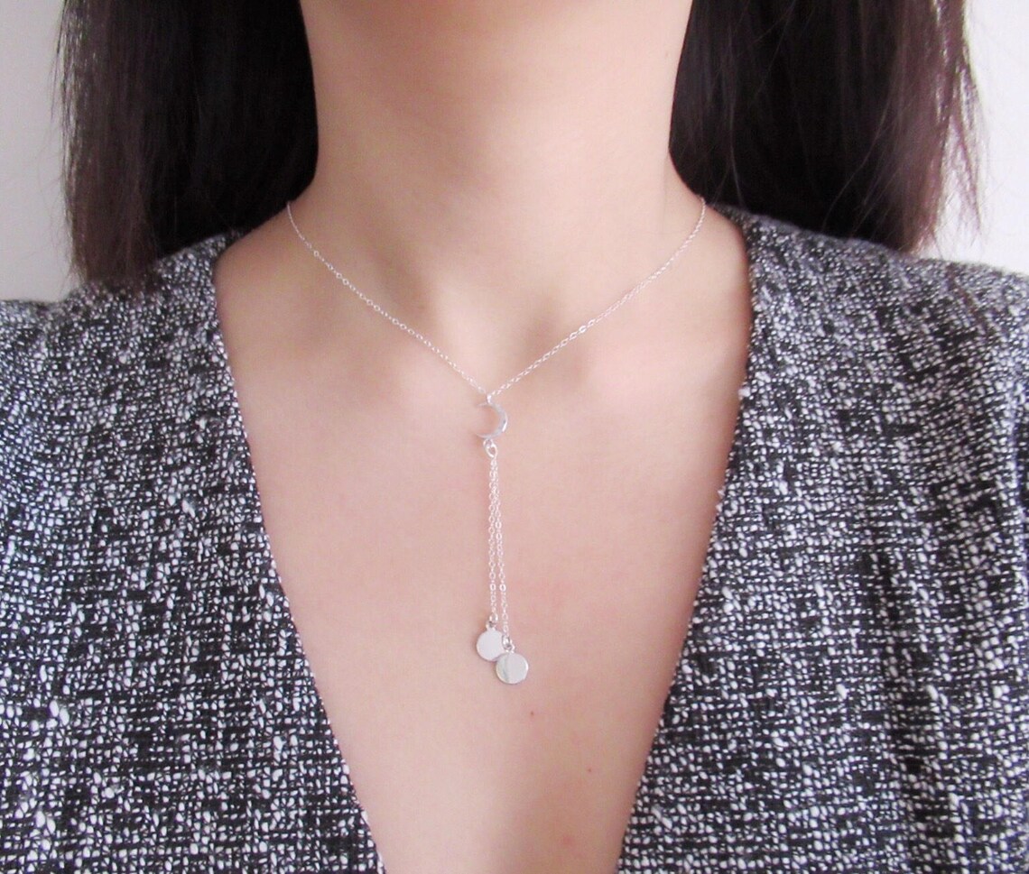 Collar Lariat collar Delicate Y gargantilla collar de luna | Etsy