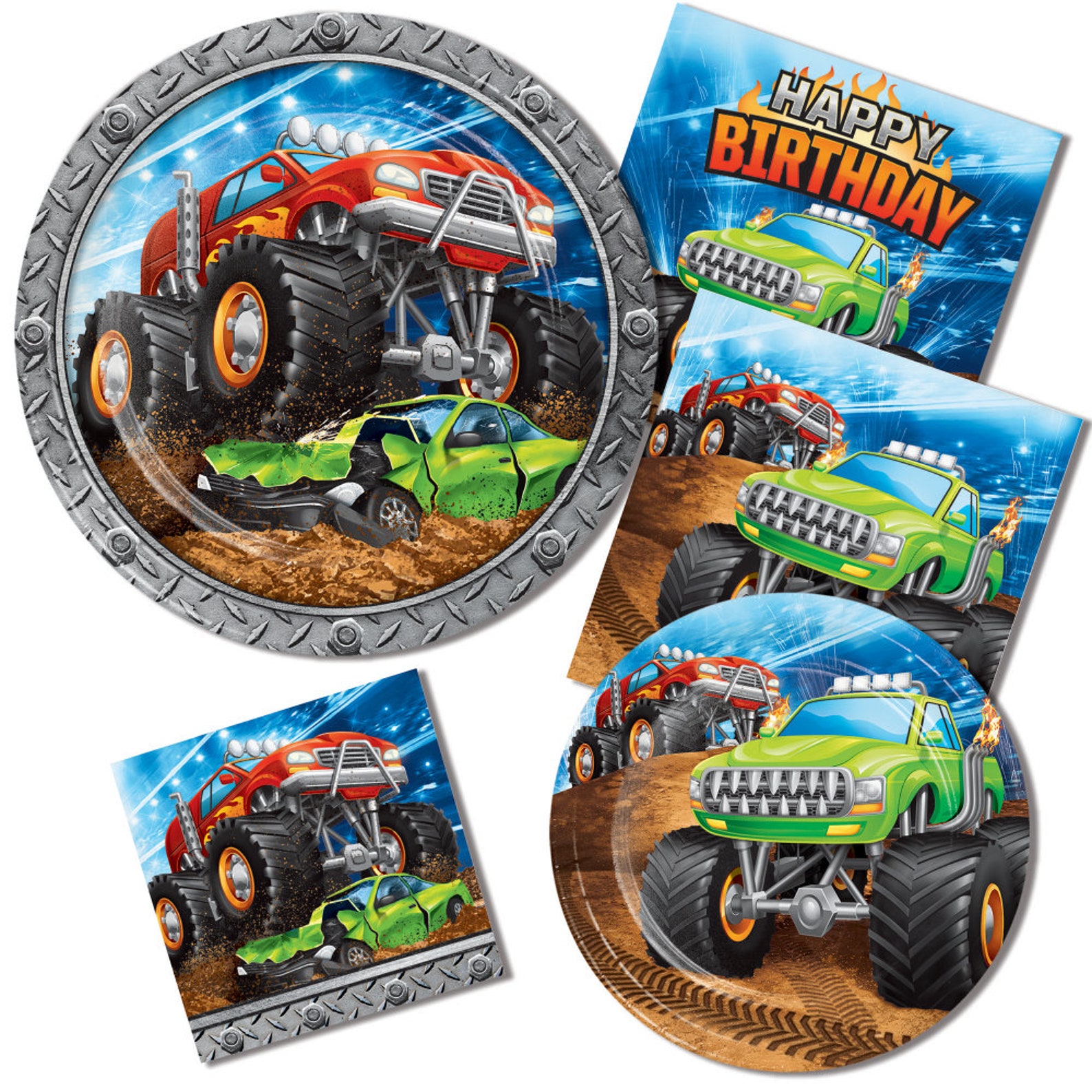 Monster Truck Party Plates | Monster Truck Large Plates - Etsy