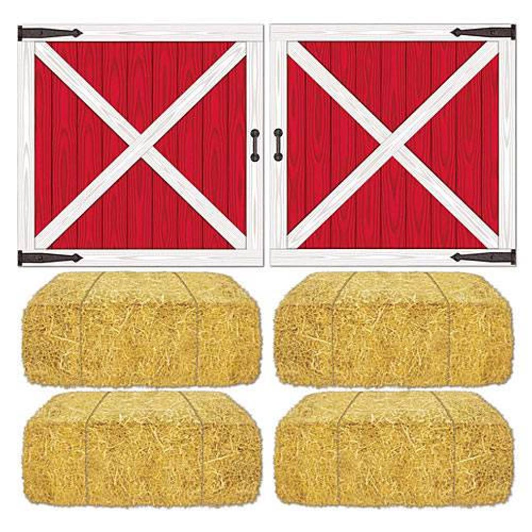 XL Red Barn Siding & Hay Backdrop Props/ Western Party Back Drop/ Farm ...