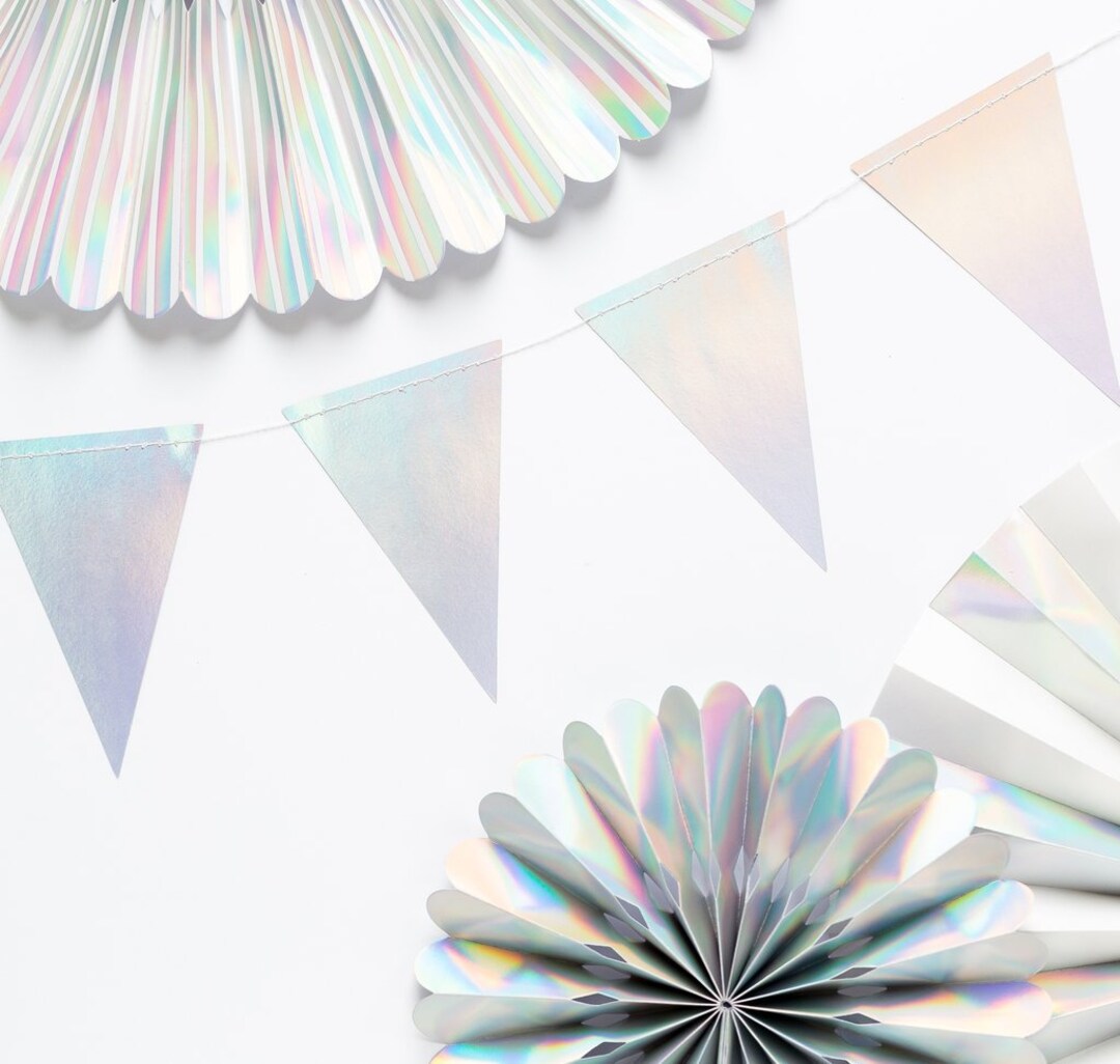 Iridescent Foil Pennant Banner/ Iridescent Party Decor/ Iridescent ...