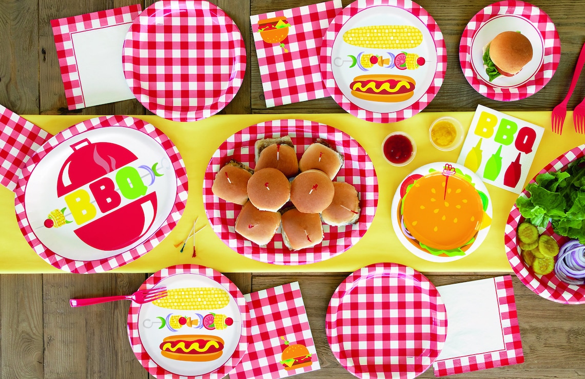 Large BBQ Party Plates, Cook Out Plates, Grill Out Plates, Hamburger ...