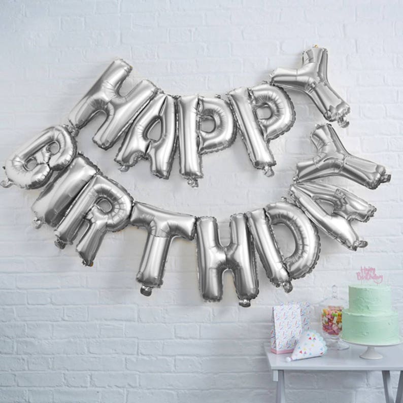 Silver Happy Birthday Balloon Banner/ Silver Balloon Banner/ - Etsy