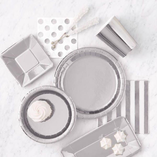 Square Silver Foil Paper Plates, Shiny Party Supplies - Etsy