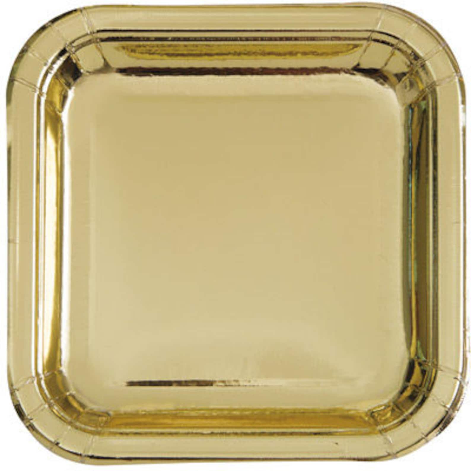 Metallic Square Gold Foil Paper Plates/ Shiny Gold Square Paper Plates ...