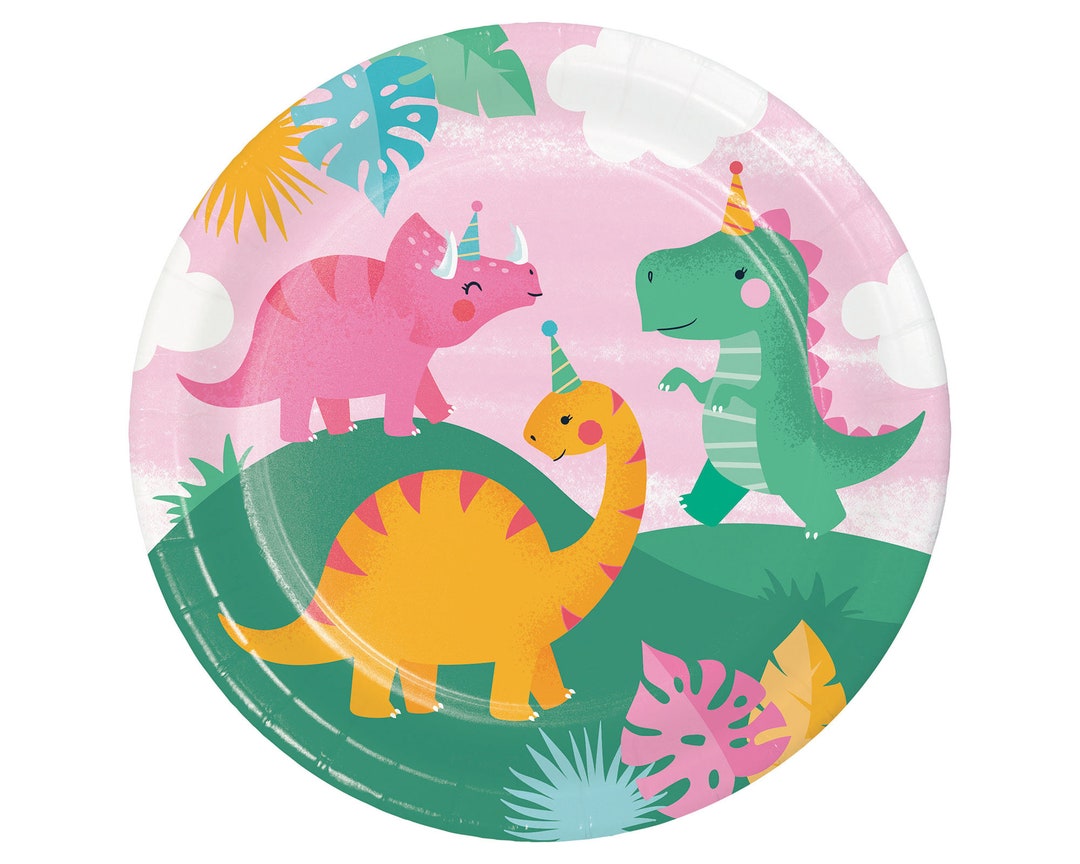 Girl Dinosaur Plates - Pink Dinosaur Party Large Plates, Girl Dinosaur ...