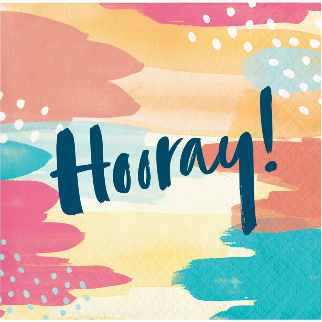 Hooray Birthday Napkins, Contemporary Watercolor Party Decor (24 Pack ...