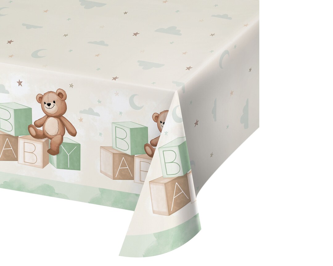 Teddy Bear Party Tablecover- We Can Bearly Wait Baby Shower Decorations ...