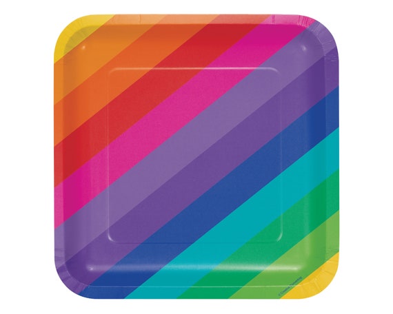 Square Rainbow Party Plates Rainbow Party Rainbow Birthday | Etsy