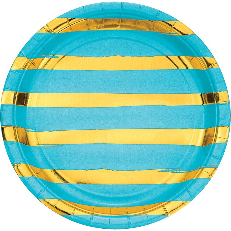 Gold Party Plates / Blue Fancy Party Plates/ Blue Striped - Etsy