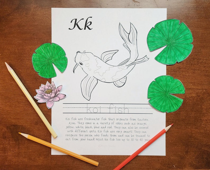 K is for Koi Fish Nature Alphabet Page-digital Download-nature Inspired ...