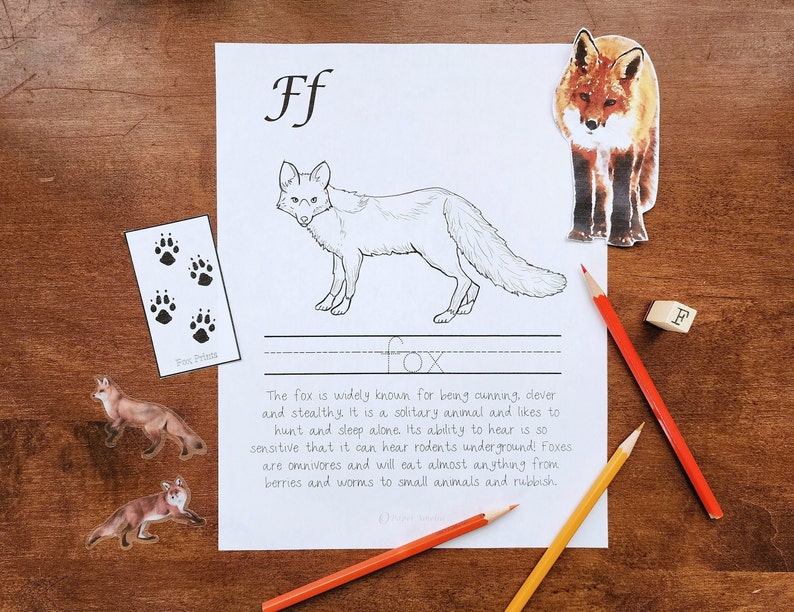F is for Fox Nature Alphabet Page-digital Download-nature Inspired ...