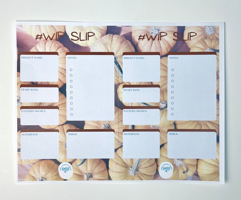 PRINTABLE Fall WIP Slip Template 1 ~ Downloadable PDF ~ Work in ...