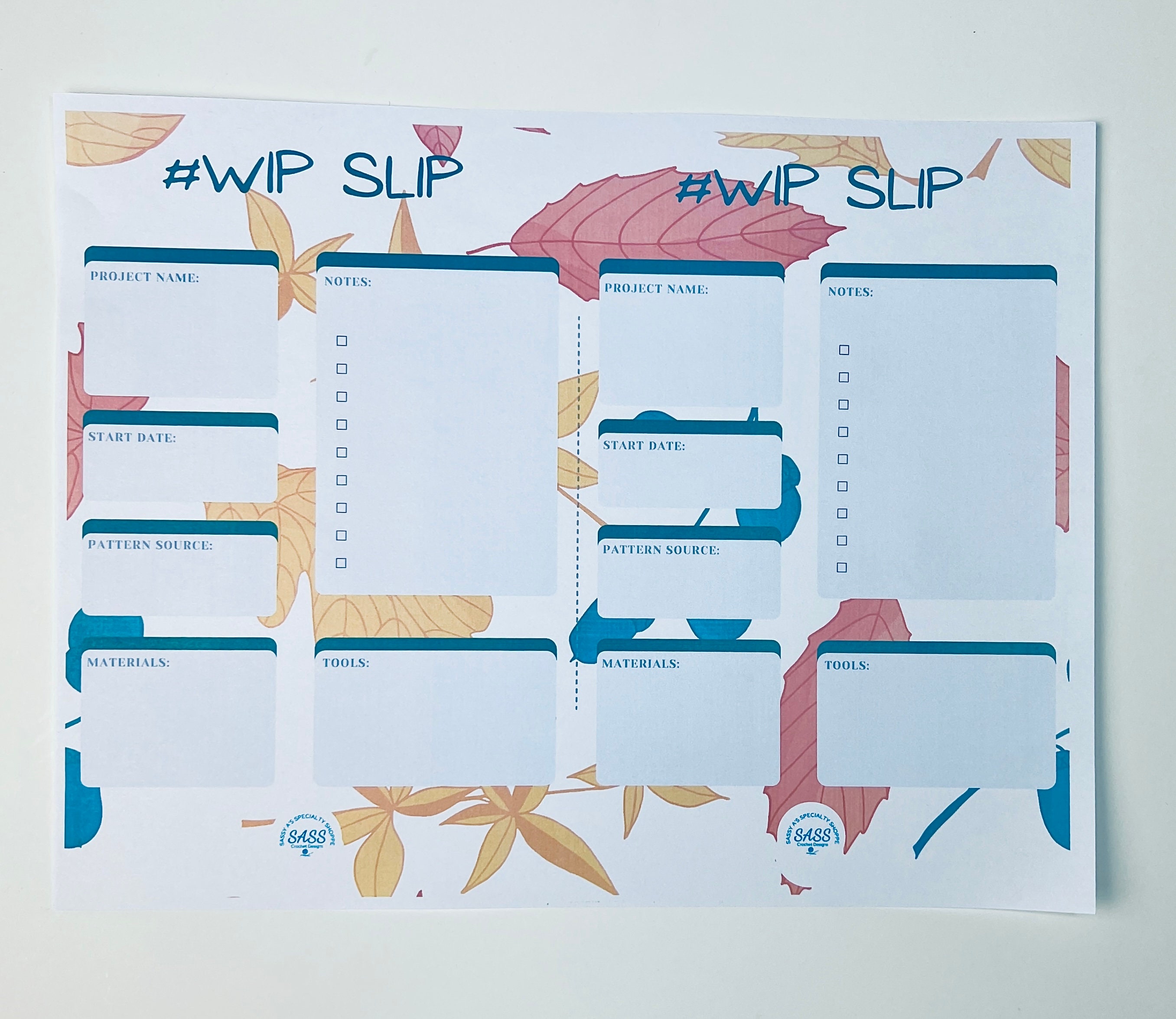 PRINTABLE Fall WIP Slip Template 1 Downloadable PDF Work in Progress ...