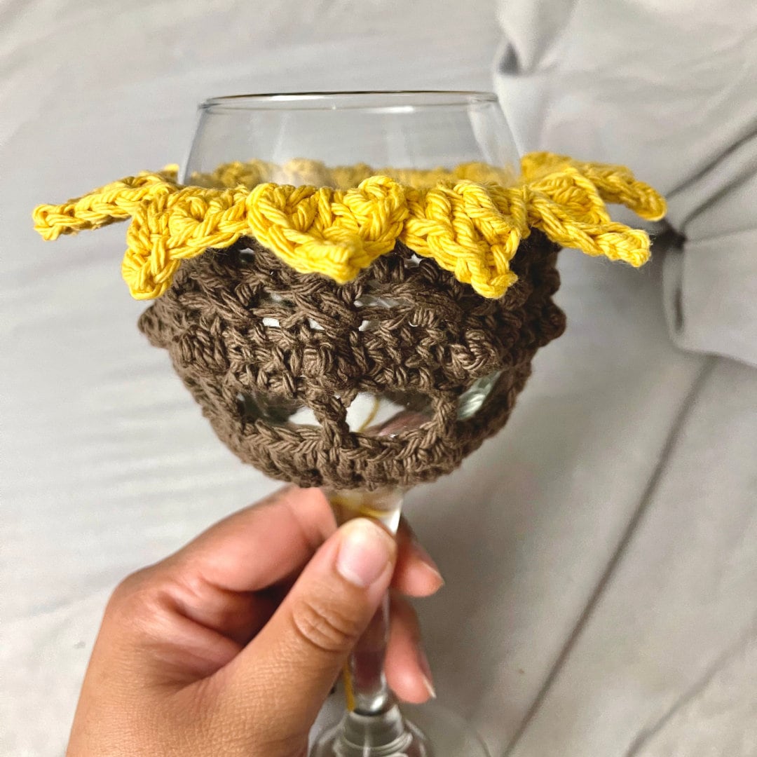 Sunflower Wine Glass Cozy ~crochet Pattern ~digital Download ~ Wine ...