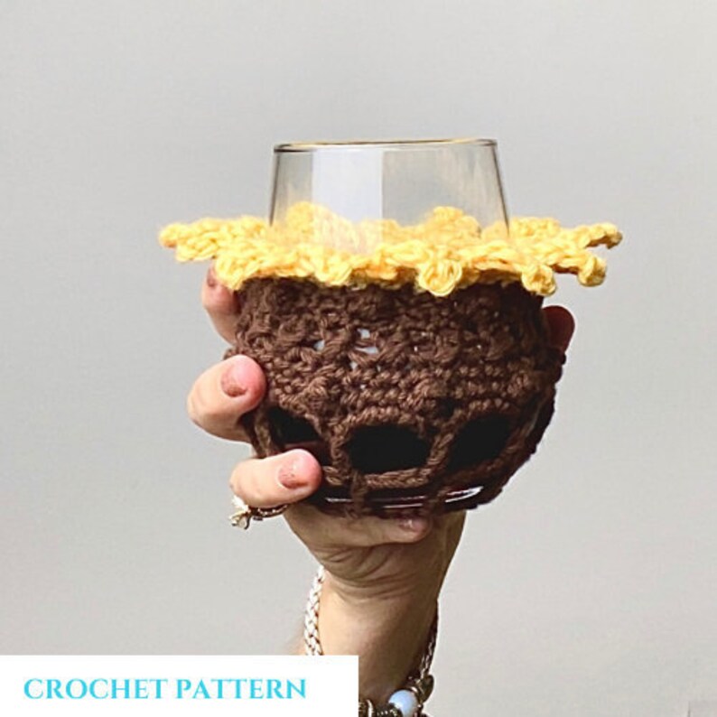 Sunflower Stemless Wine Glass Cozy ~crochet Pattern ~digital Download ...