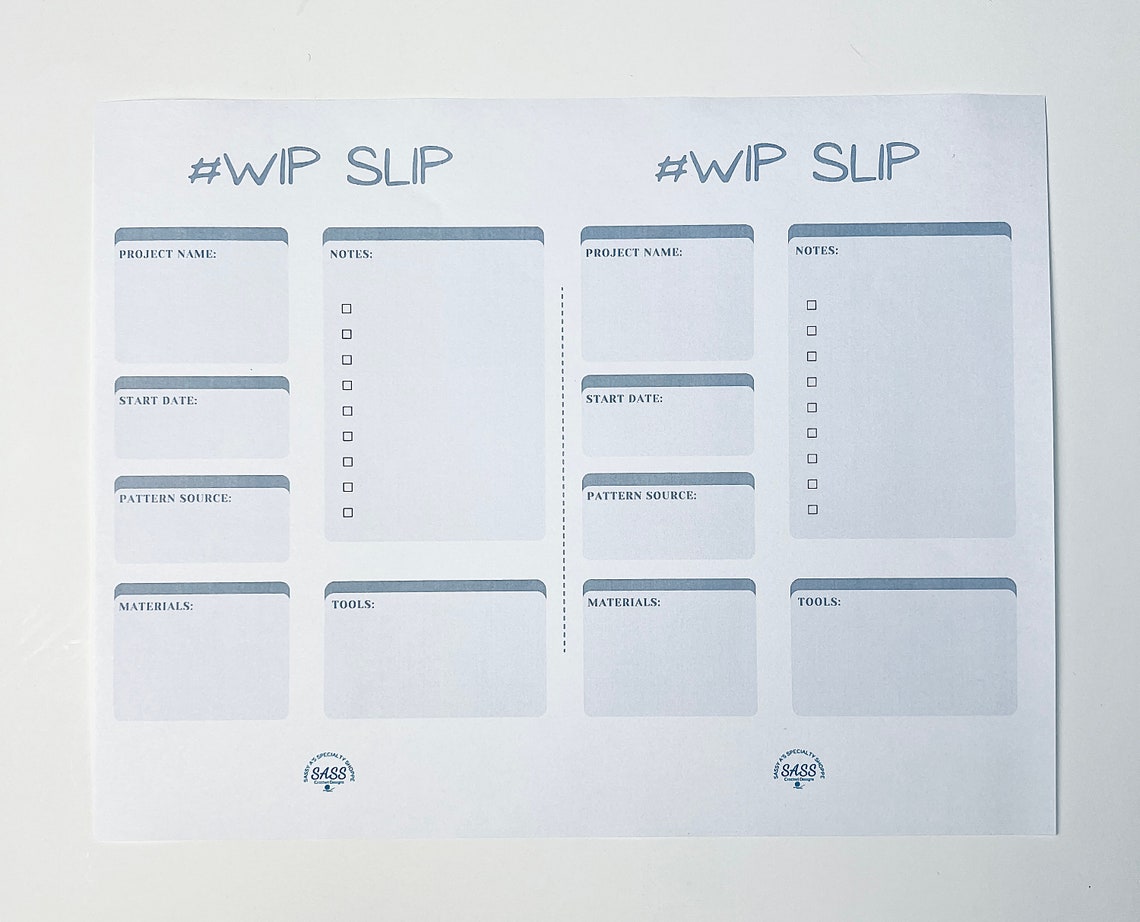 PRINTABLE WIP Slip Template 3 Colors Downloadable PDF Work - Etsy