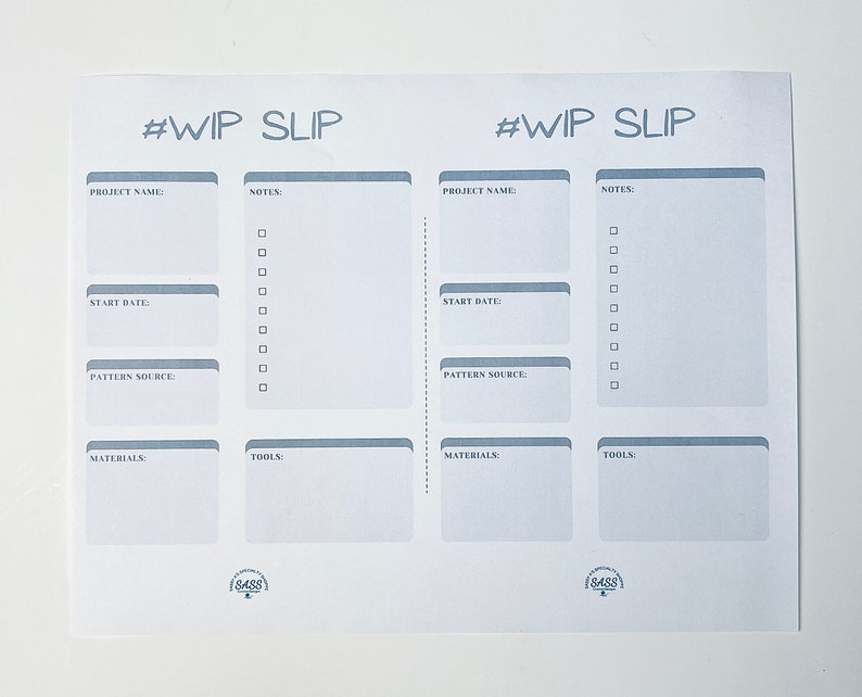 PRINTABLE WIP Slip Template 3 Colors - Downloadable PDF - Work in ...