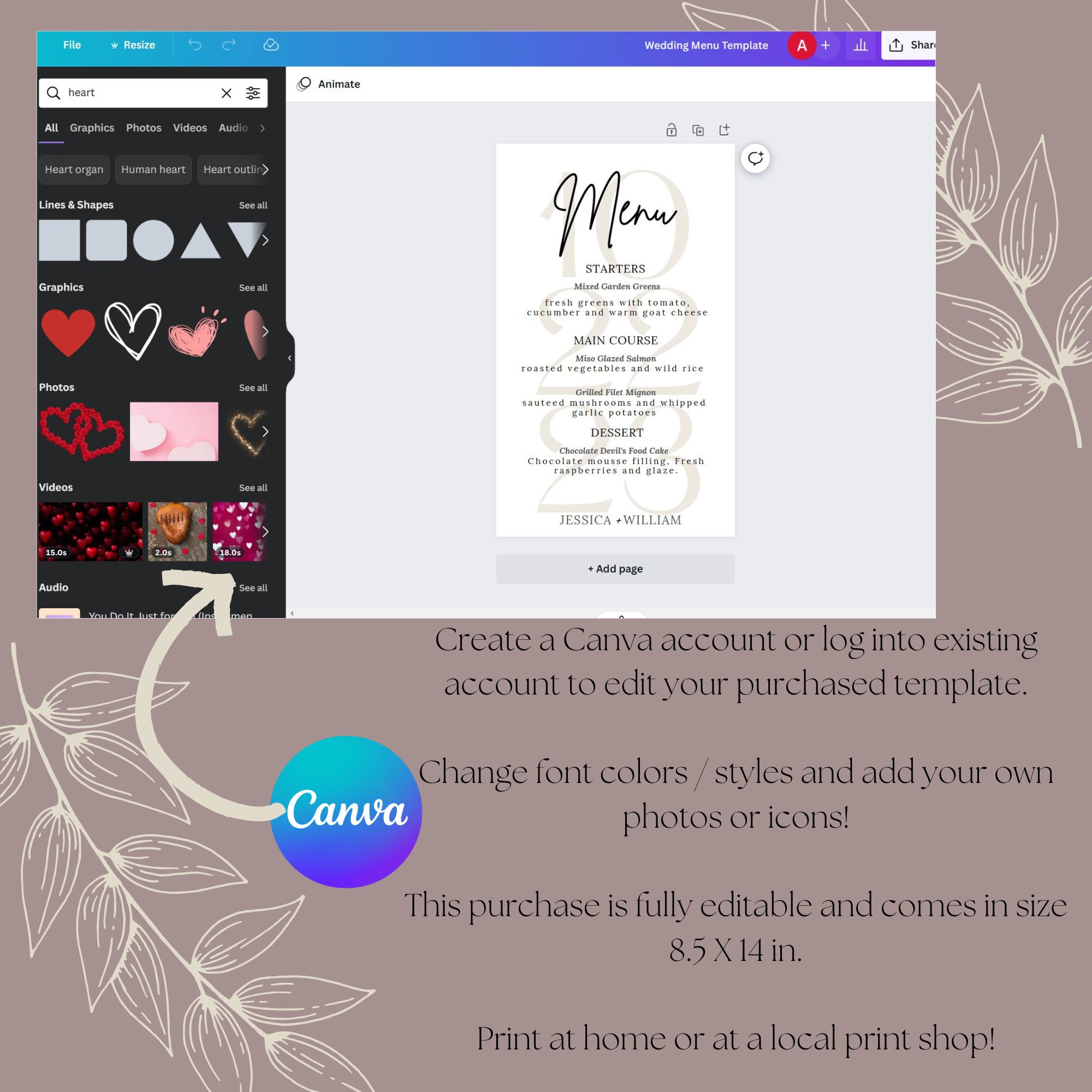 Wedding Menu Digital File - Etsy