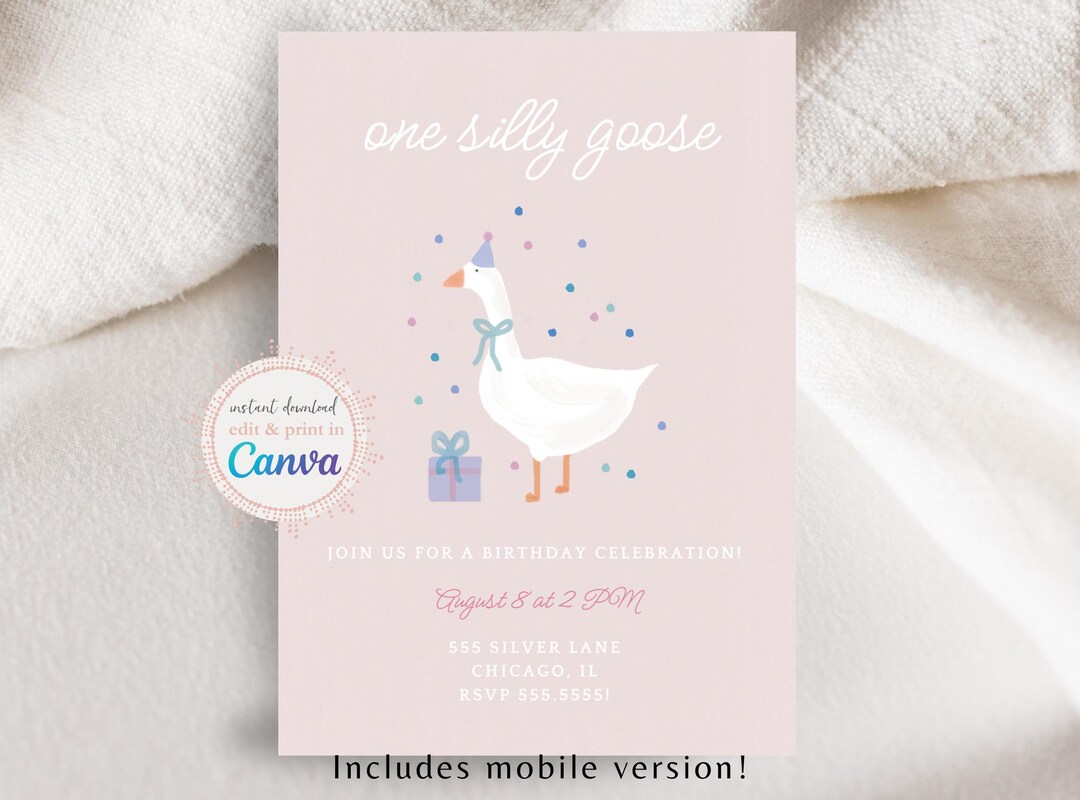 One Silly Goose Birthday Party Invitation, One Silly Goose Printable ...