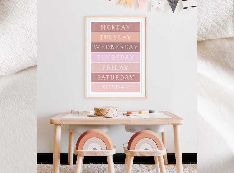 Pink Printable Alphabet Chart Days of the Week Poster and Numbers Chart ...