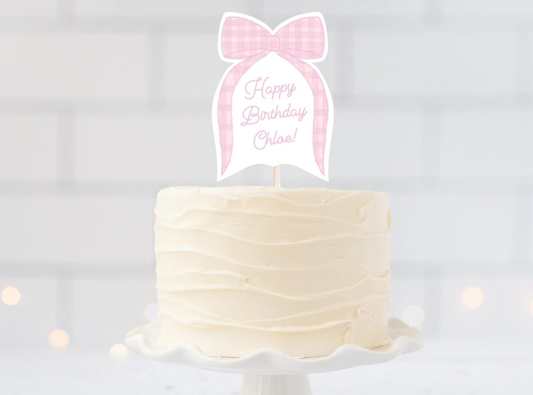 Printable Pink Bow Cake Topper, Editable Bow Cake Topper, Custom Paper ...