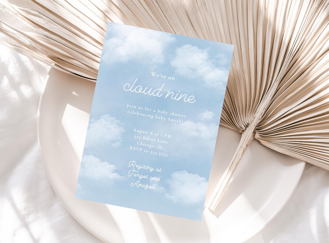 Cloud Baby Shower Invitation Editable Template, on Cloud Nine Baby ...