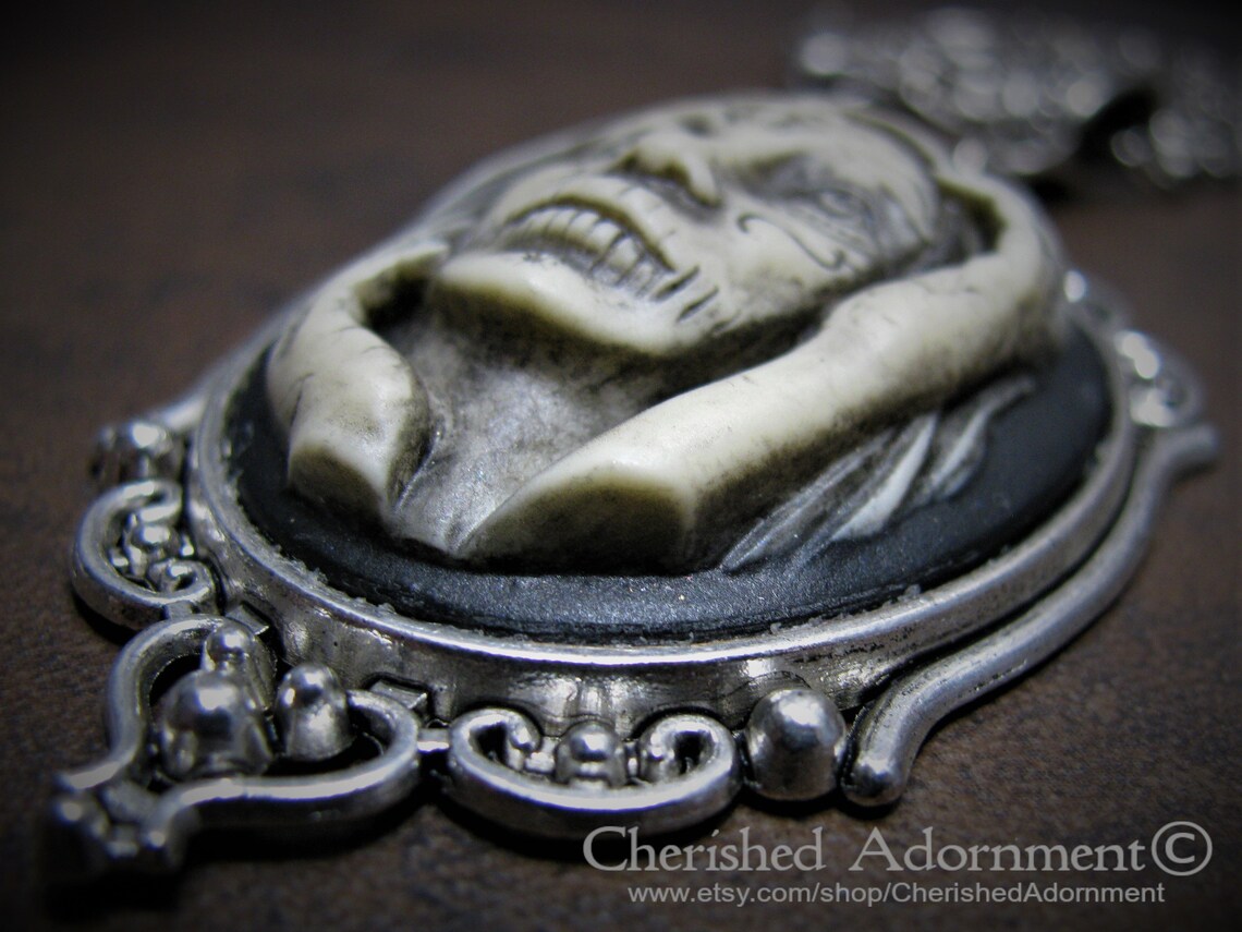 Zombie Woman Hand Shaded Black and Cream Cameo Pendant With - Etsy