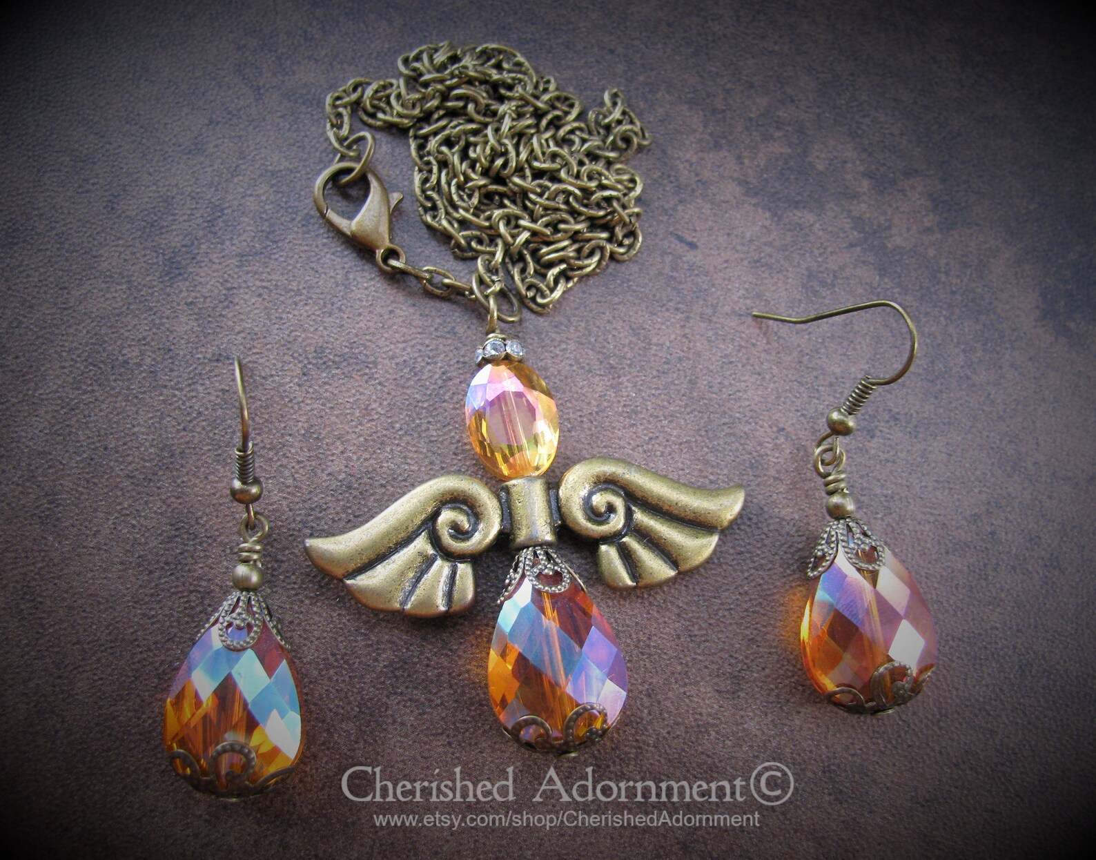 Crystal Guardian Angel Pendant and Earrings Orange AB - Etsy