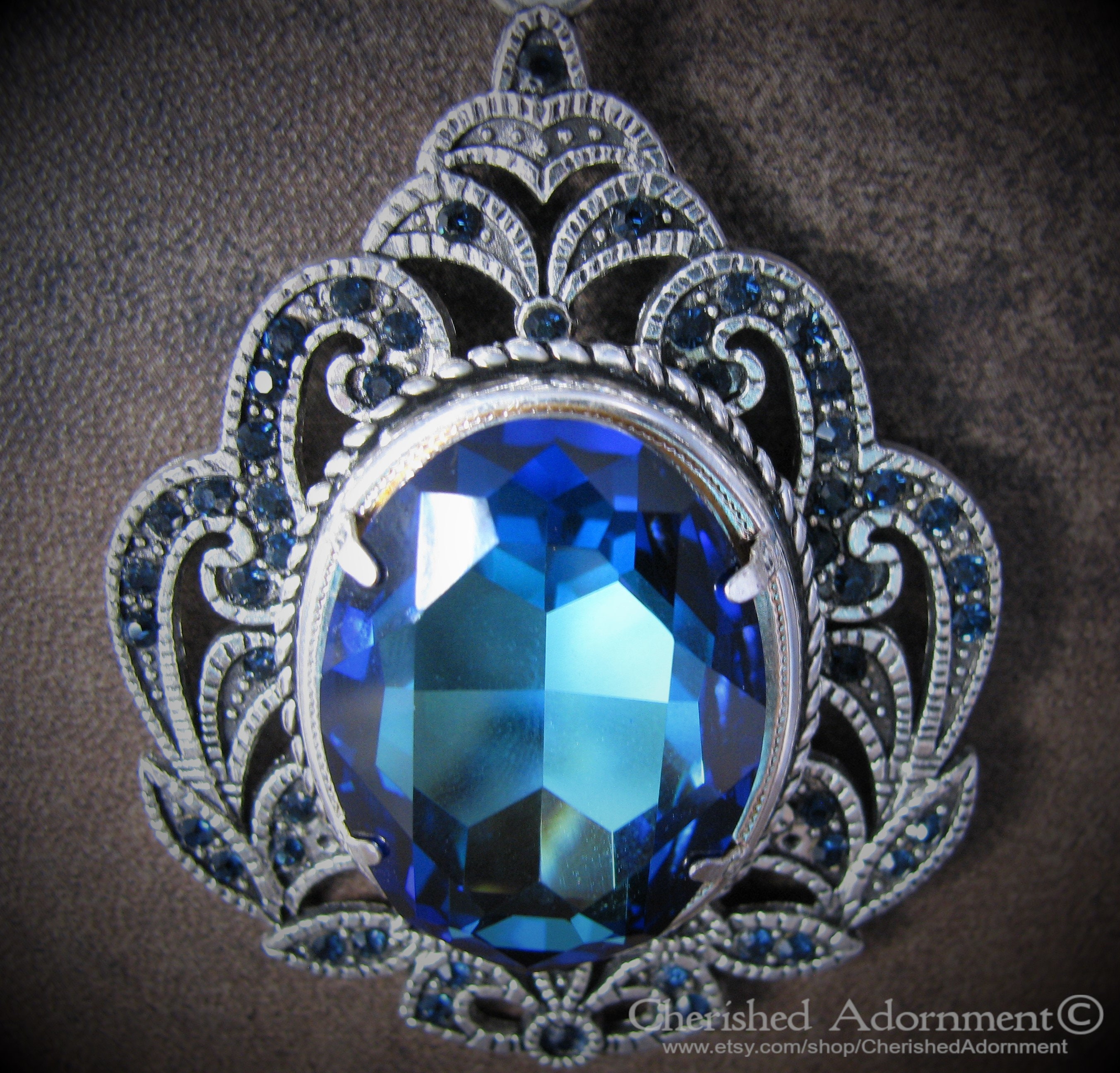 Bermuda Blue Swarovski Crystal Cabochon With Montana Blue Crystals ...