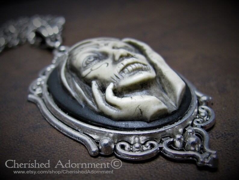 Zombie Woman Hand Shaded Black and Cream Cameo Pendant With Antique ...