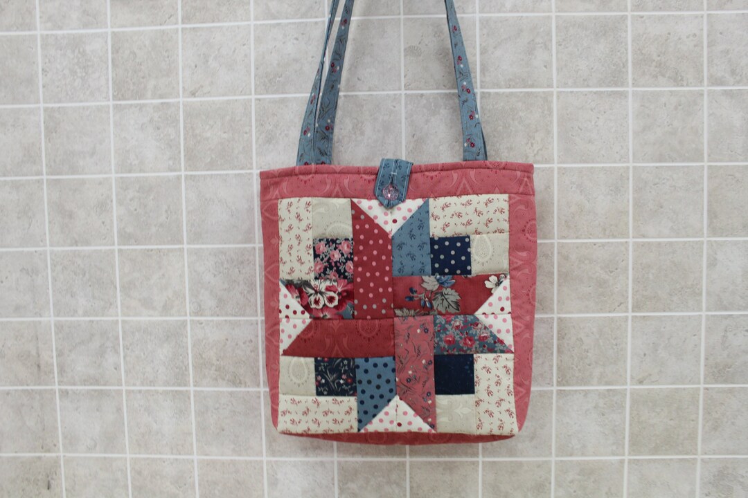 Quilted Star Handbag: Country Blues & Rose Cotton, Long Handles - Etsy