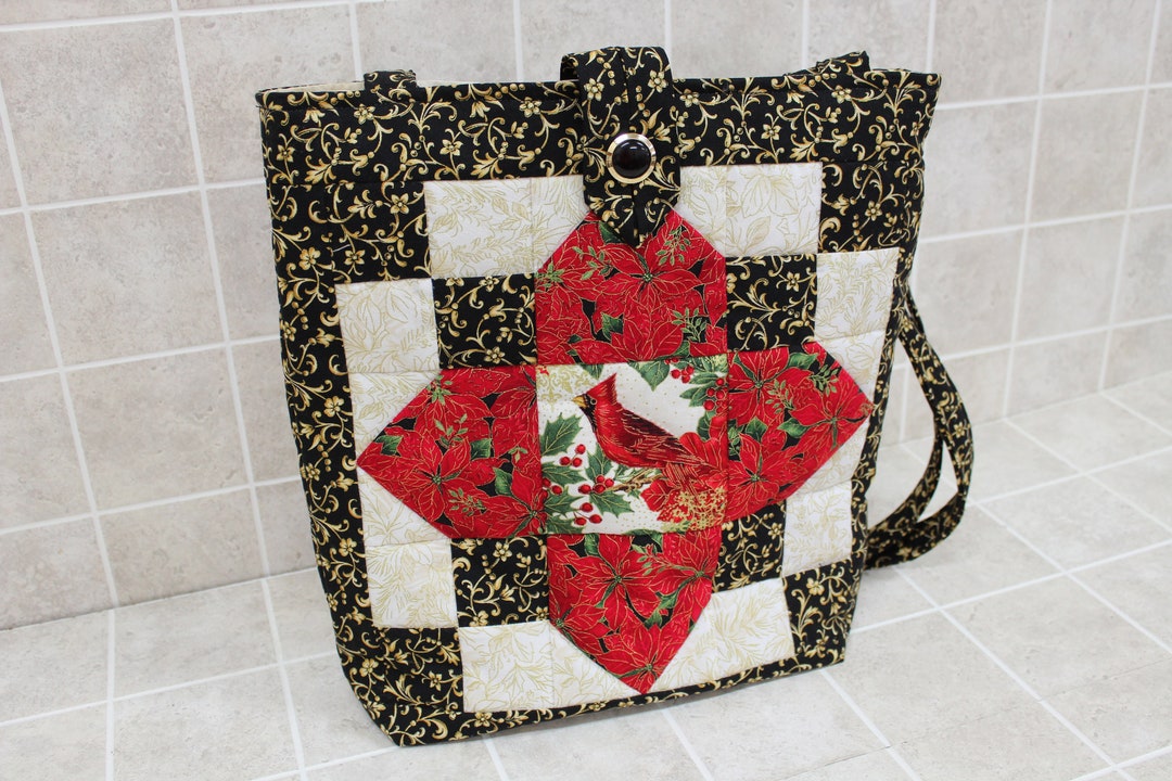 Cardinal Handbag Red Green Black With Gold Cotton Designer Fabric Hand ...