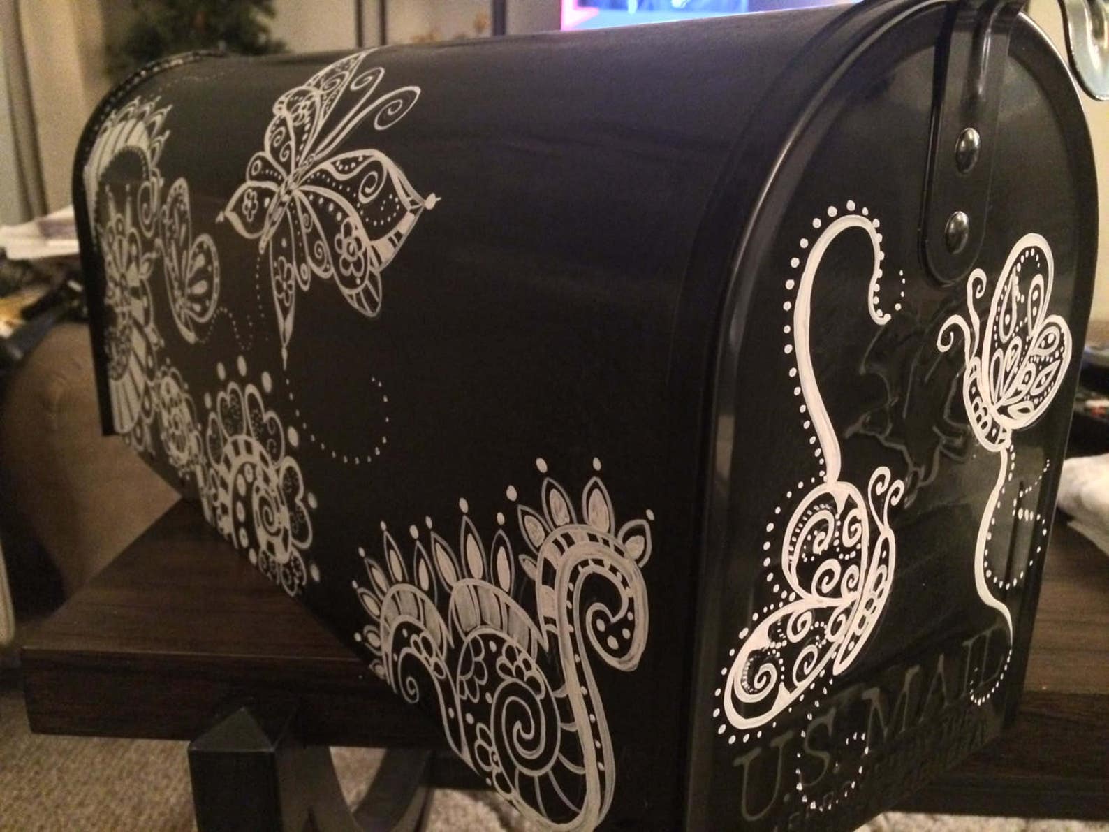 Hand Painted Mailbox Custom Black and White Painted | Etsy